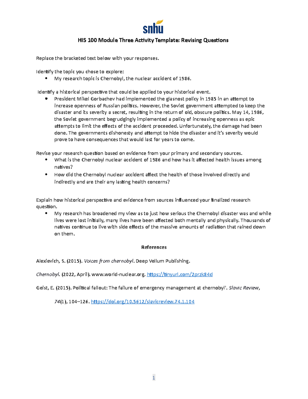 HIS 100 Module Three Activity Revising Questions Template - HIS 100 ...