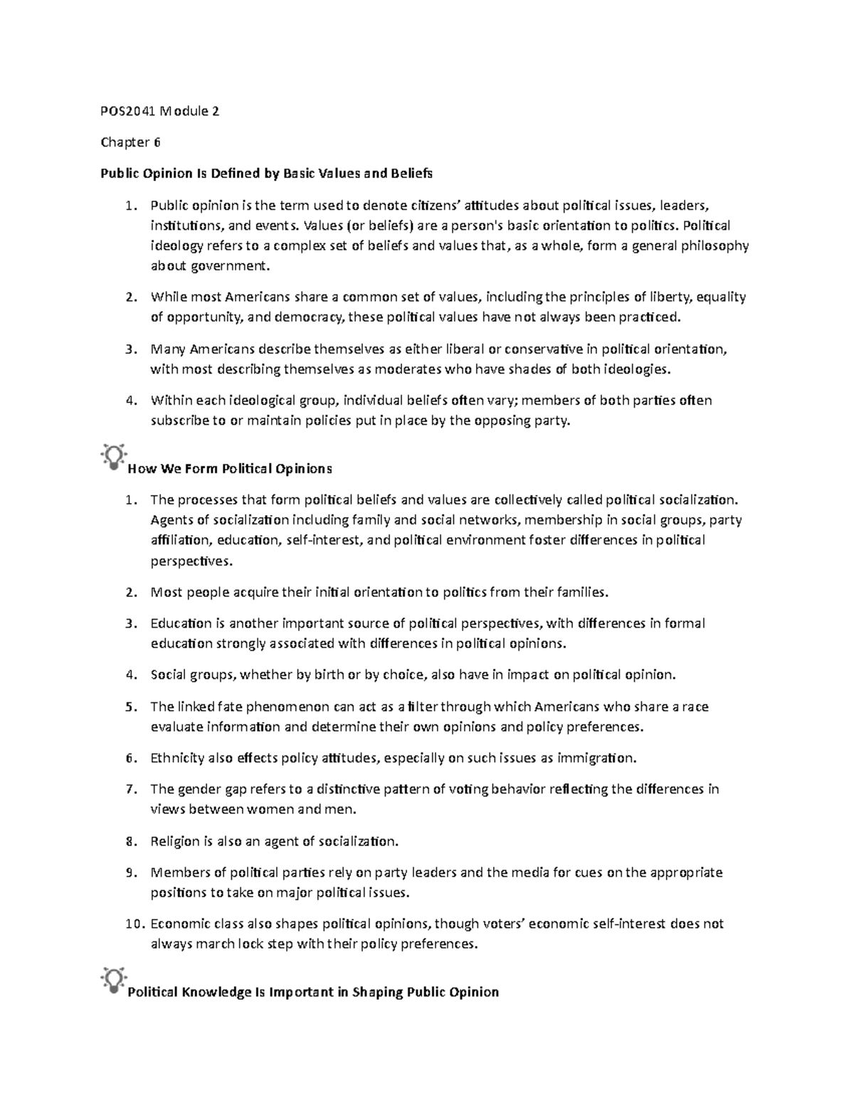 POS2041 Chapter 6 & 9 QUIZ - Public Opinion & Political Socialization ...