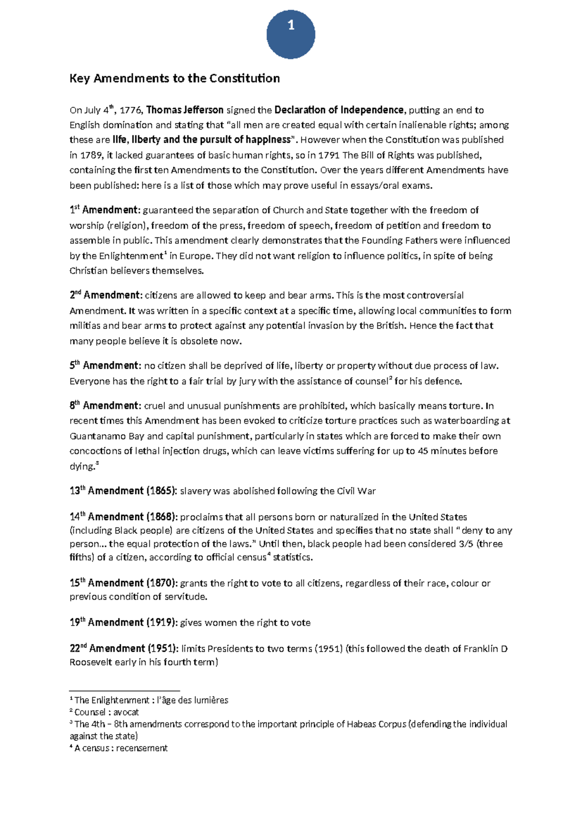 Key Amendments and Supreme Court Rulings - 1 Key Amendments to the ...