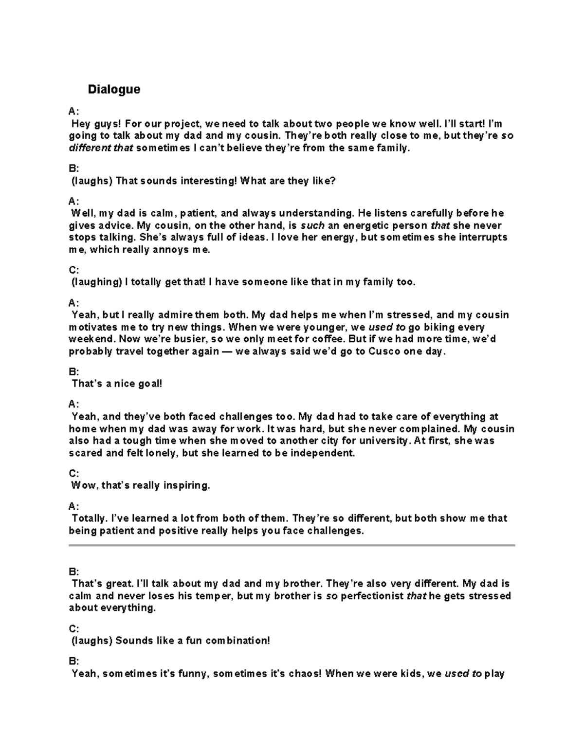 🗣️ Dialogue EA1: Exploring Family Dynamics and Friendships - Studocu