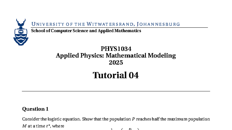 PHYS1034 2025 Tutorial 04: Applied Physics Modeling Questions - Studocu