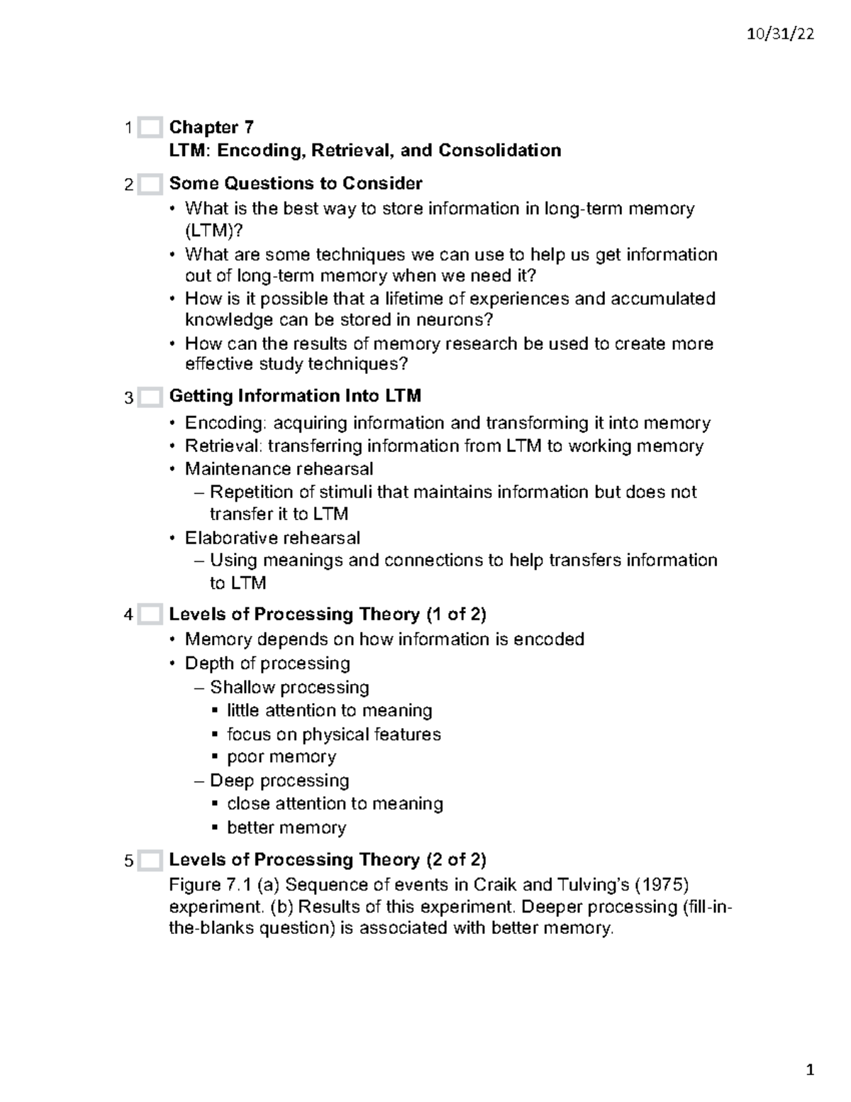 Lecture 7 - Long Term Memory Encoding and Retrieval Fall 2022 - 10/31 ...