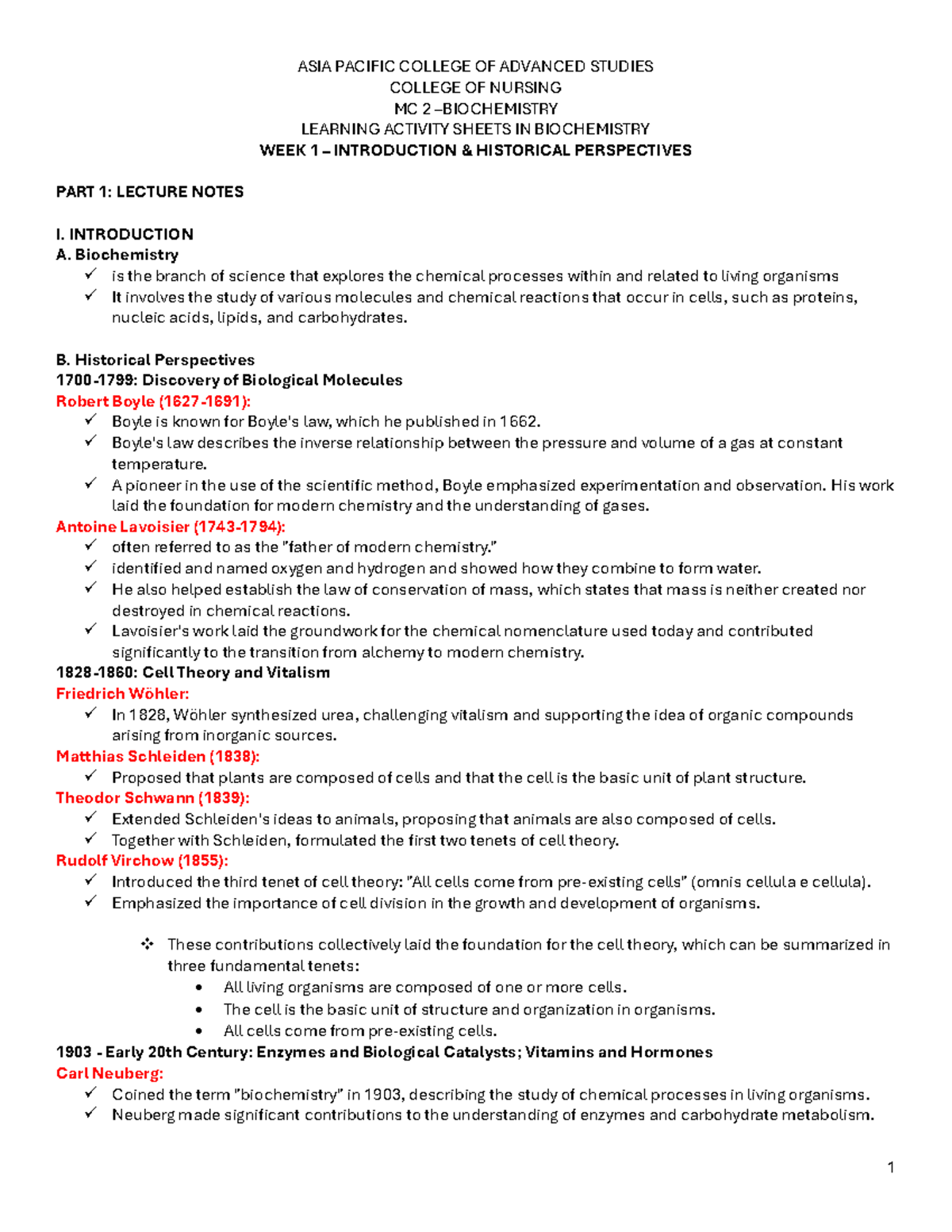 Learning Activity Sheets ( Biochem WEEK 1-2) - ASIA PACIFIC COLLEGE OF ...