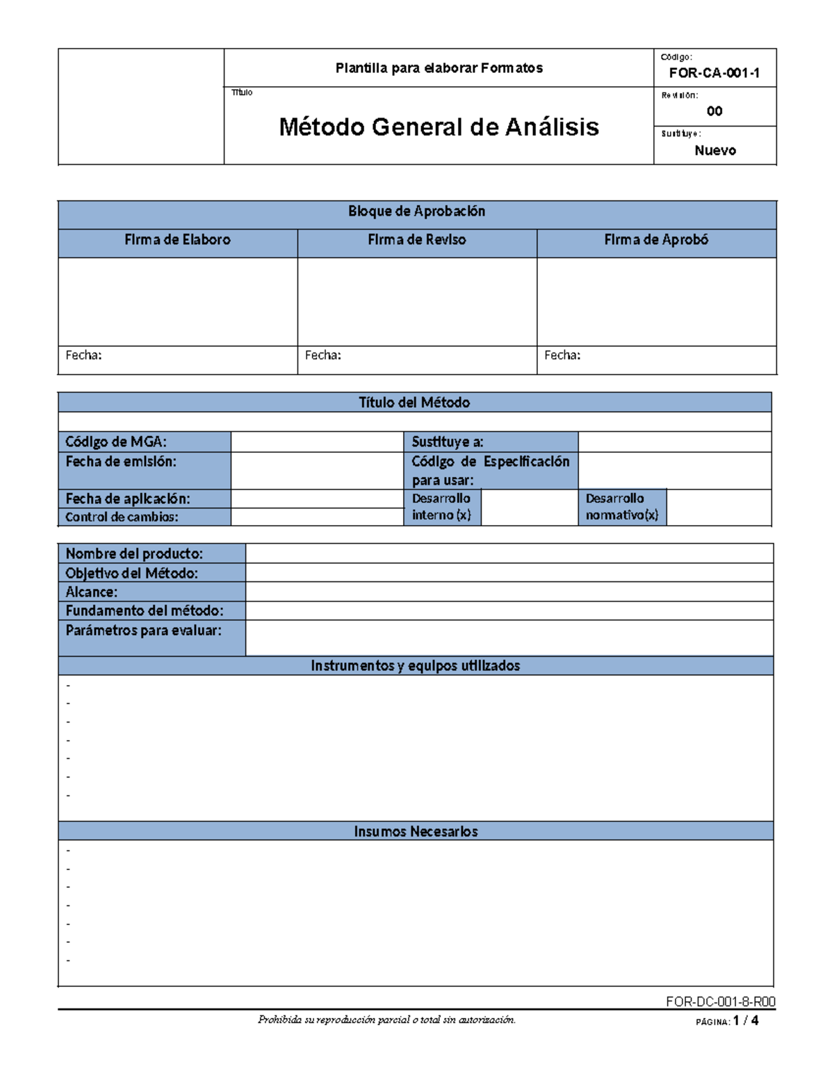 FOR-CA-001-1 Plantilla para Formatos de Método de Análisis - Studocu