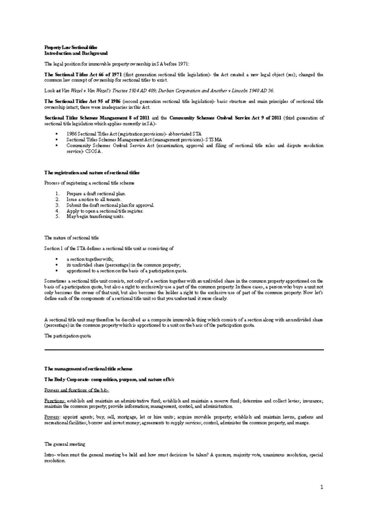 Property Law Notes Topic 1 Intro To Property Law Plw101 Studocu
