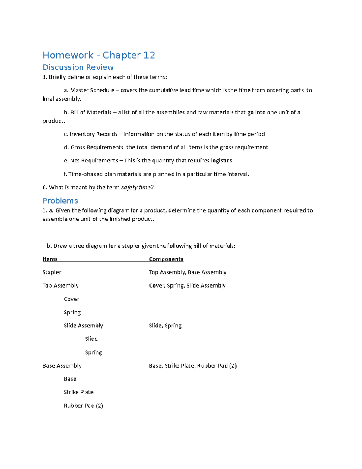 MSC 385 - Homework - Chapter 12 - DR PR - Homework - Chapter 12 ...