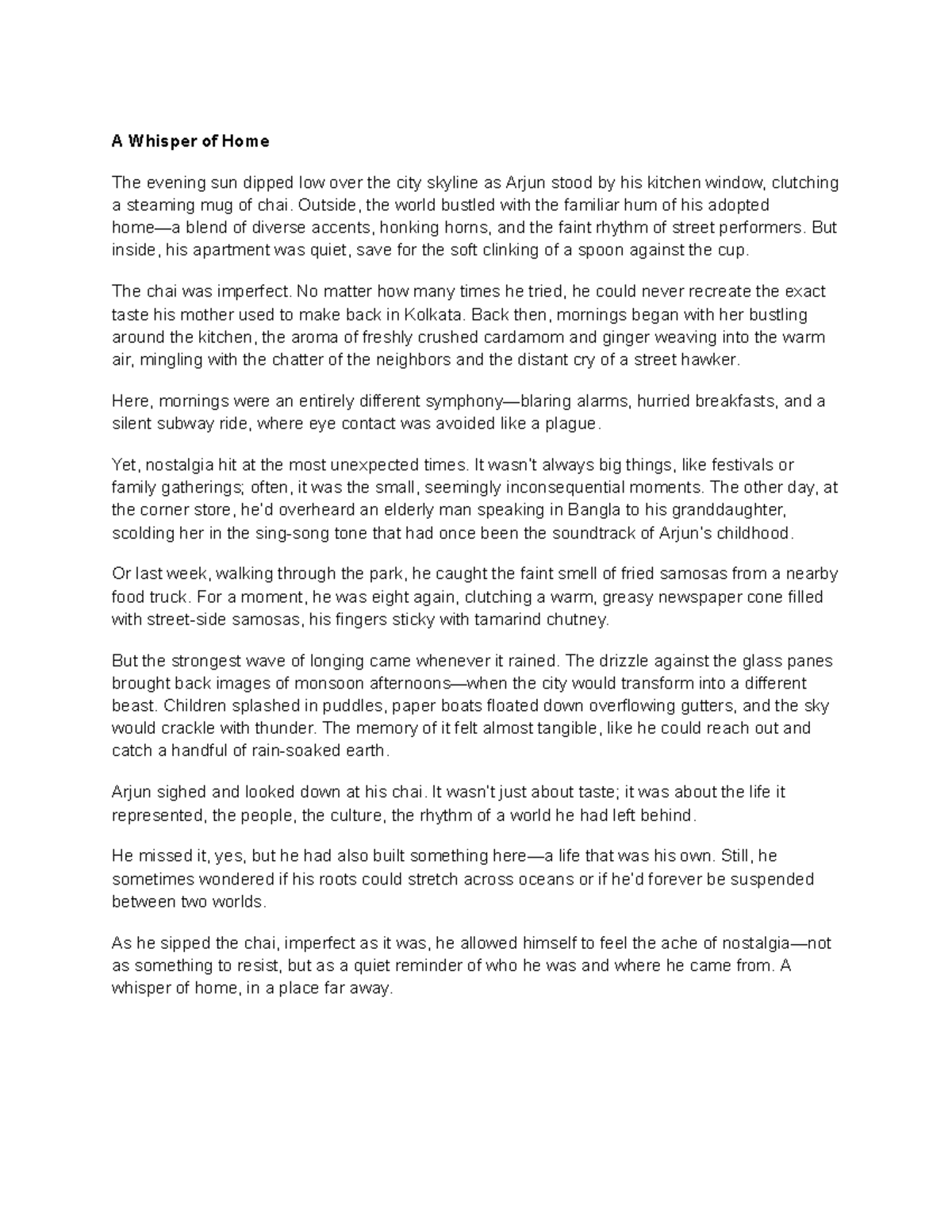 A Whisper of Home - A class assignment on writing a short story talking ...