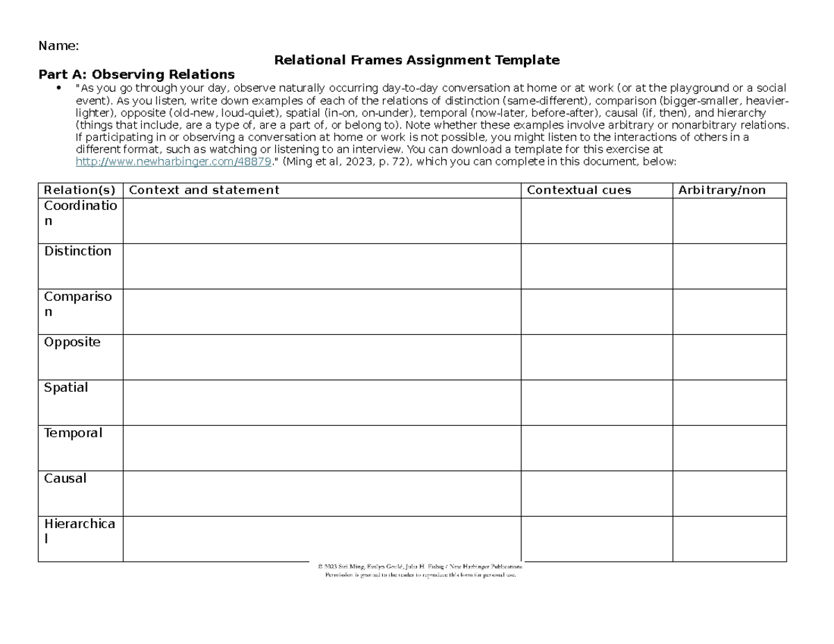 Relational Frames Assignment (PSY 201): Observing Daily Interactions ...