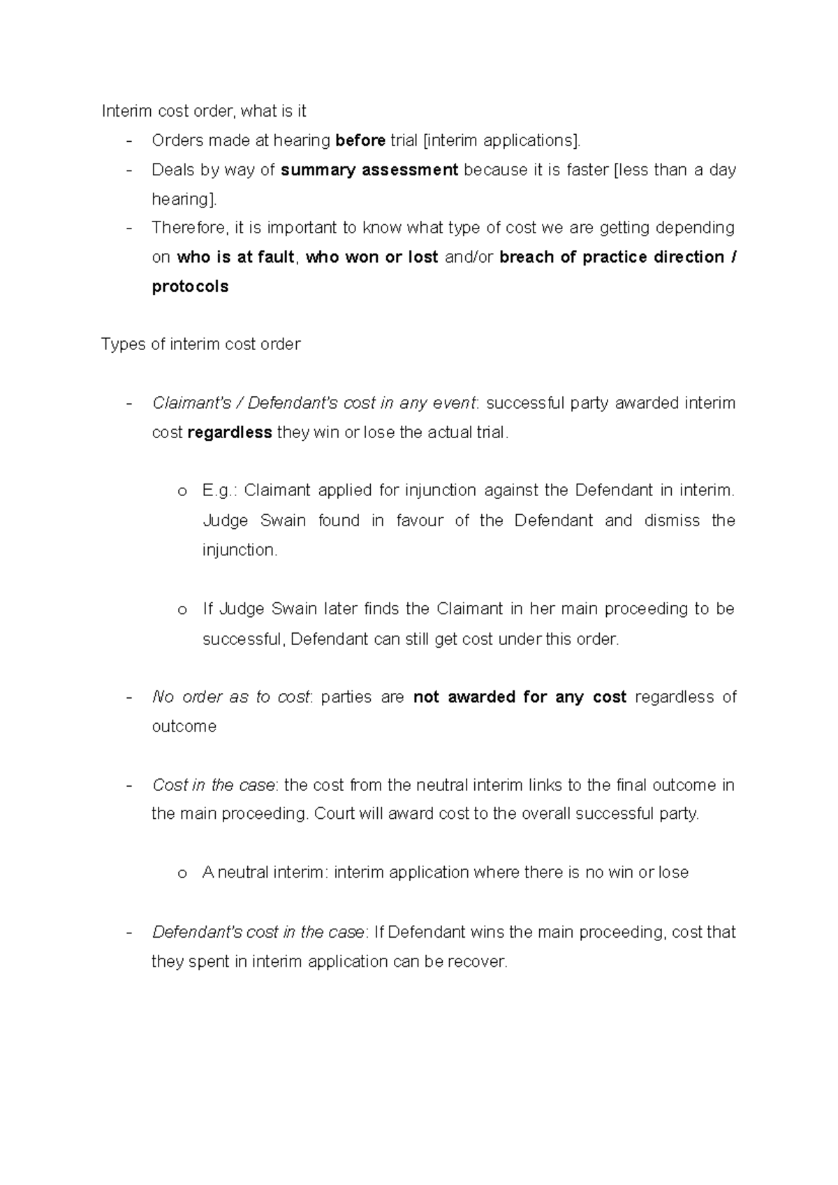 Interim Cost Orders Explained: Key Concepts and Examples - Studocu