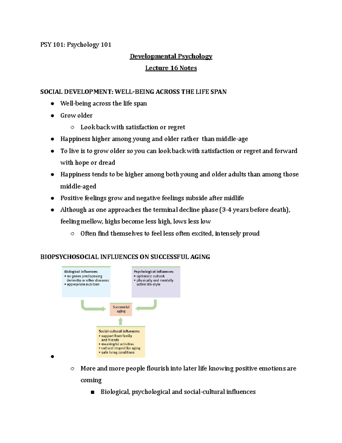 PSY 101 Developmental Psychology Unit Notes Lecture 16 - Spring 2020 ...
