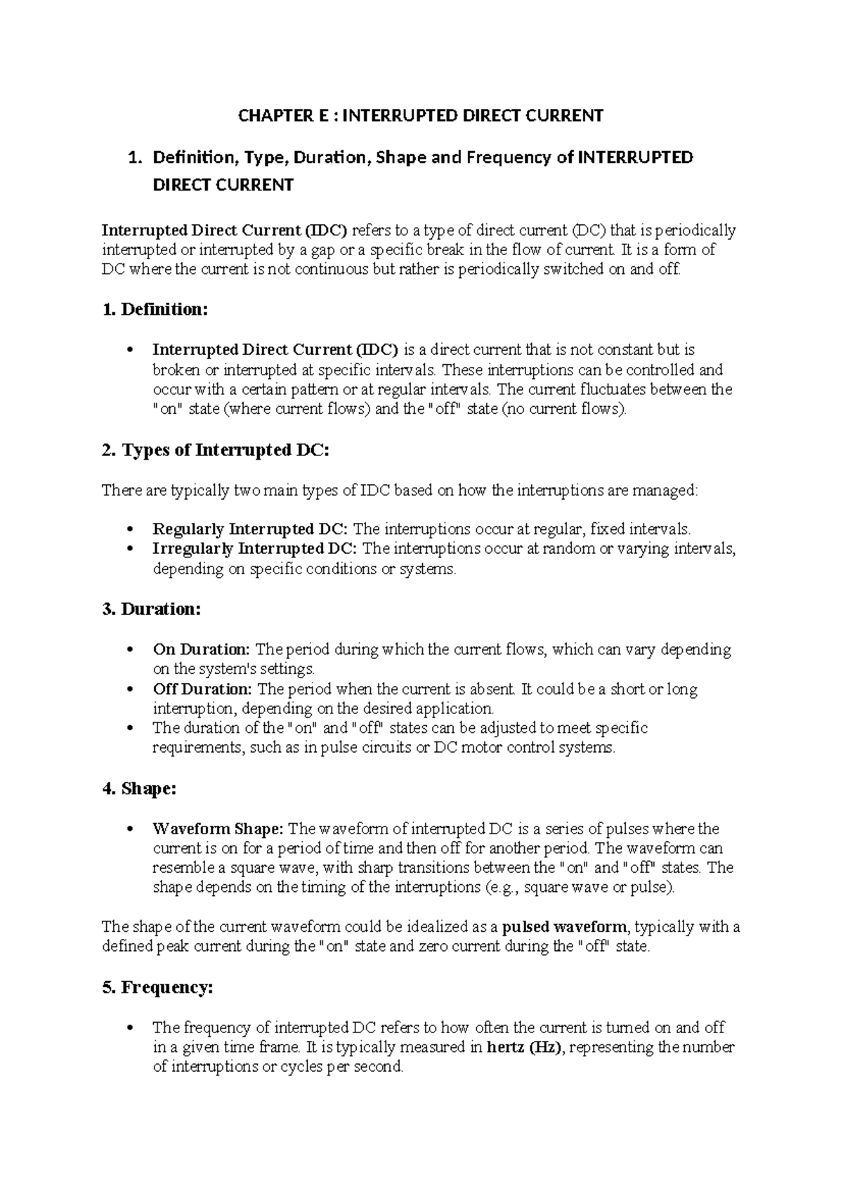 Electrotherapy 1 - Chapter on Interrupted Direct Current (IDC) Notes ...