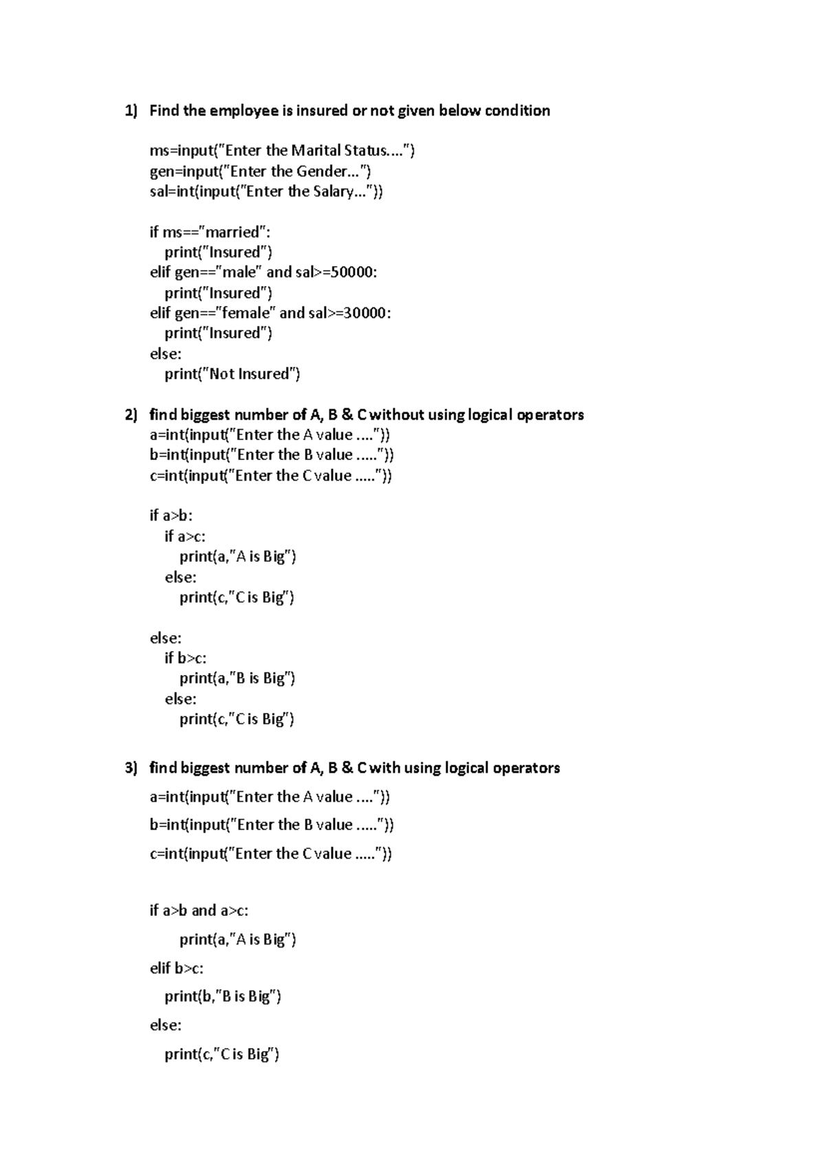 Python Solutions for Programming Challenges - CS101 - Studocu