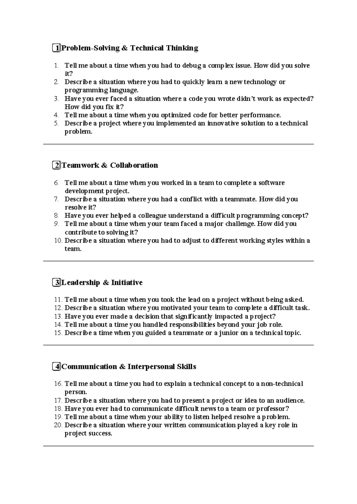 Technical Thinking & Behavioral Interview Questions - Studocu