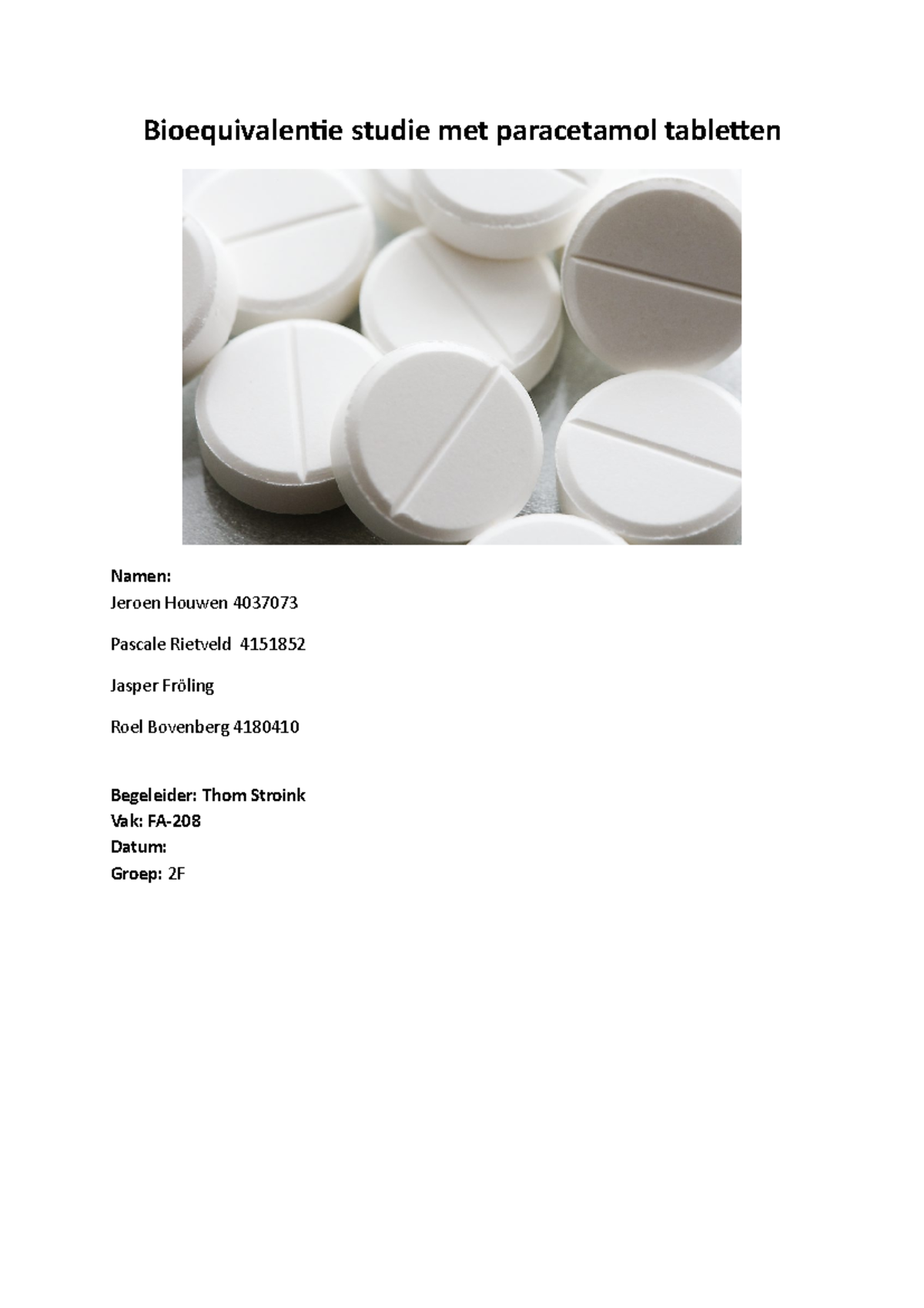 Bioequivalence Study of Paracetamol in Saliva - FA-208 Report - Studeersnel
