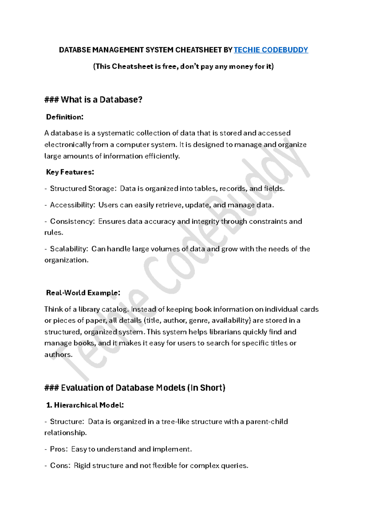 DBMS 101: Comprehensive Cheatsheet for Database Management Systems - Studocu