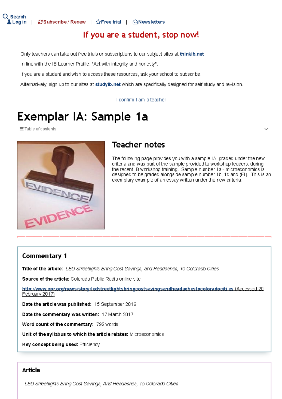 DP Economics IA Exemplar: Sample 1a - LED Streetlights Case Study - Studocu