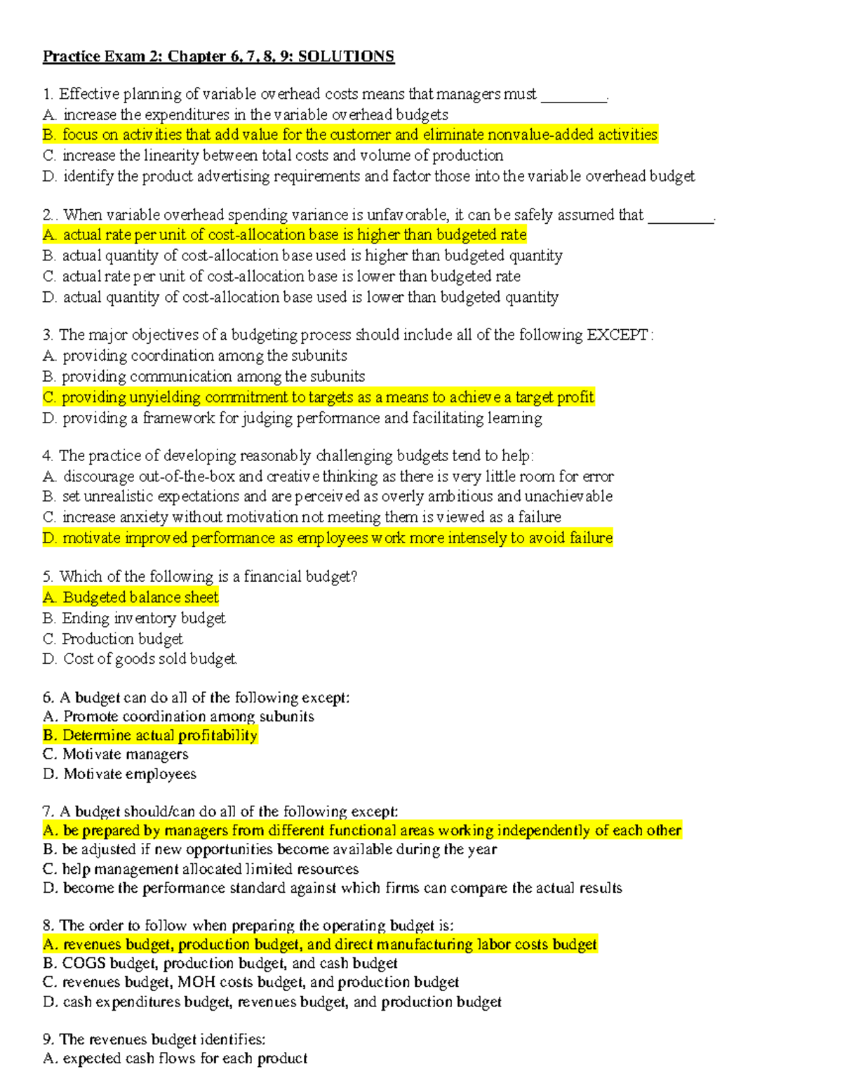 ACCT302 Practice Exam #2 Solutions - Practice Exam 2: Chapter 6, 7, 8 ...