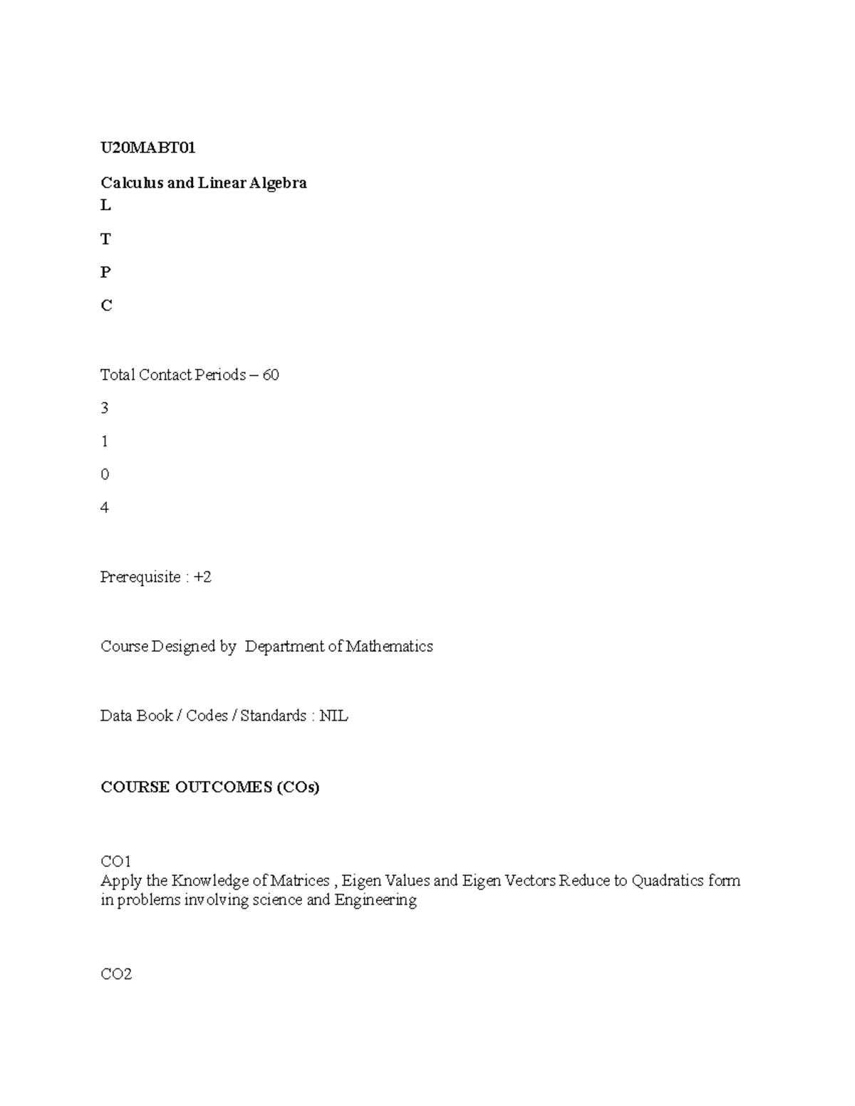 U20MABT01 Calculus and Linear Algebra - Advanced Calculus And Complex ...