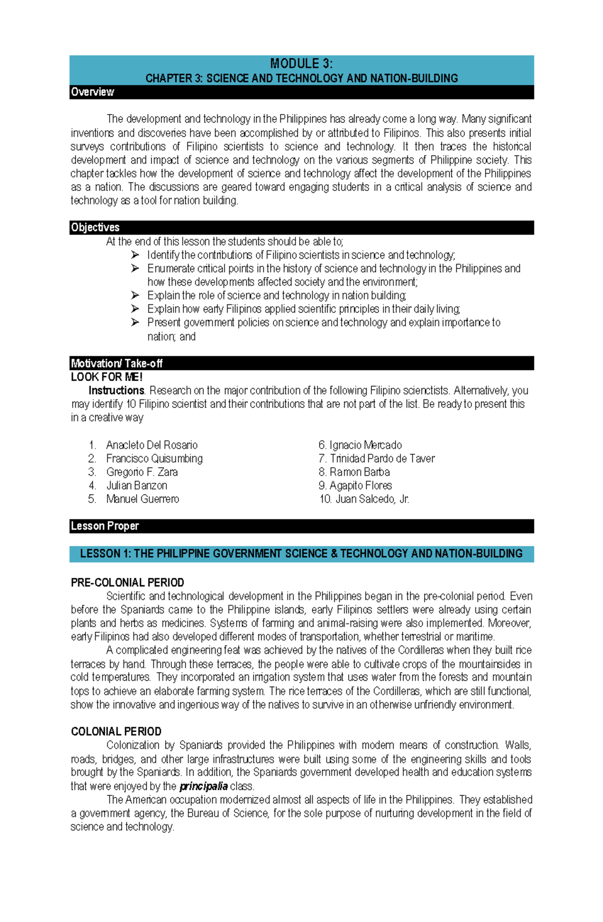 Module 3 (STS)c - MODULE 3: CHAPTER 3: SCIENCE AND TECHNOLOGY AND ...