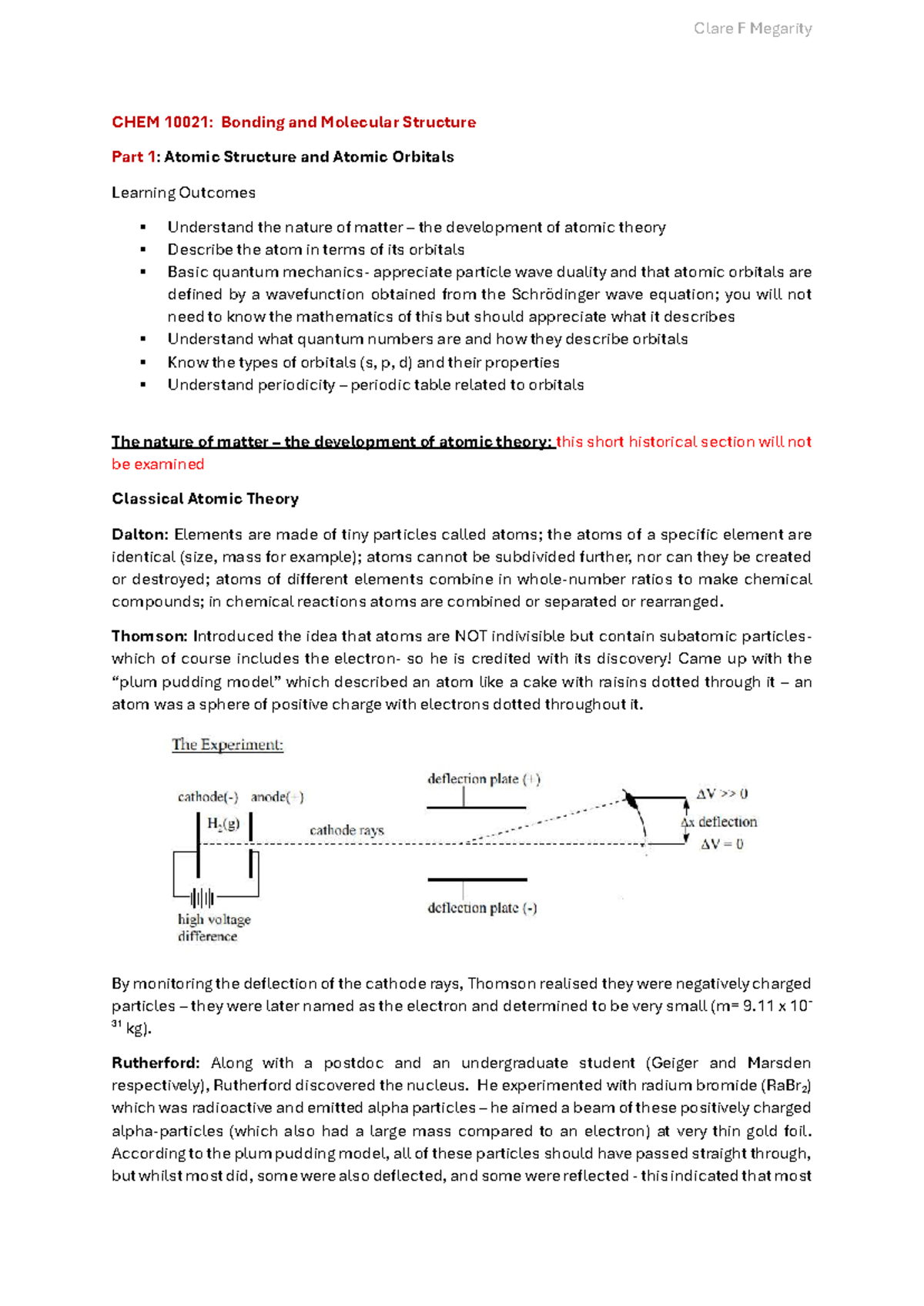 CHEM 10021: Week 1 - Atomic Structure & Orbitals Overview - Studocu