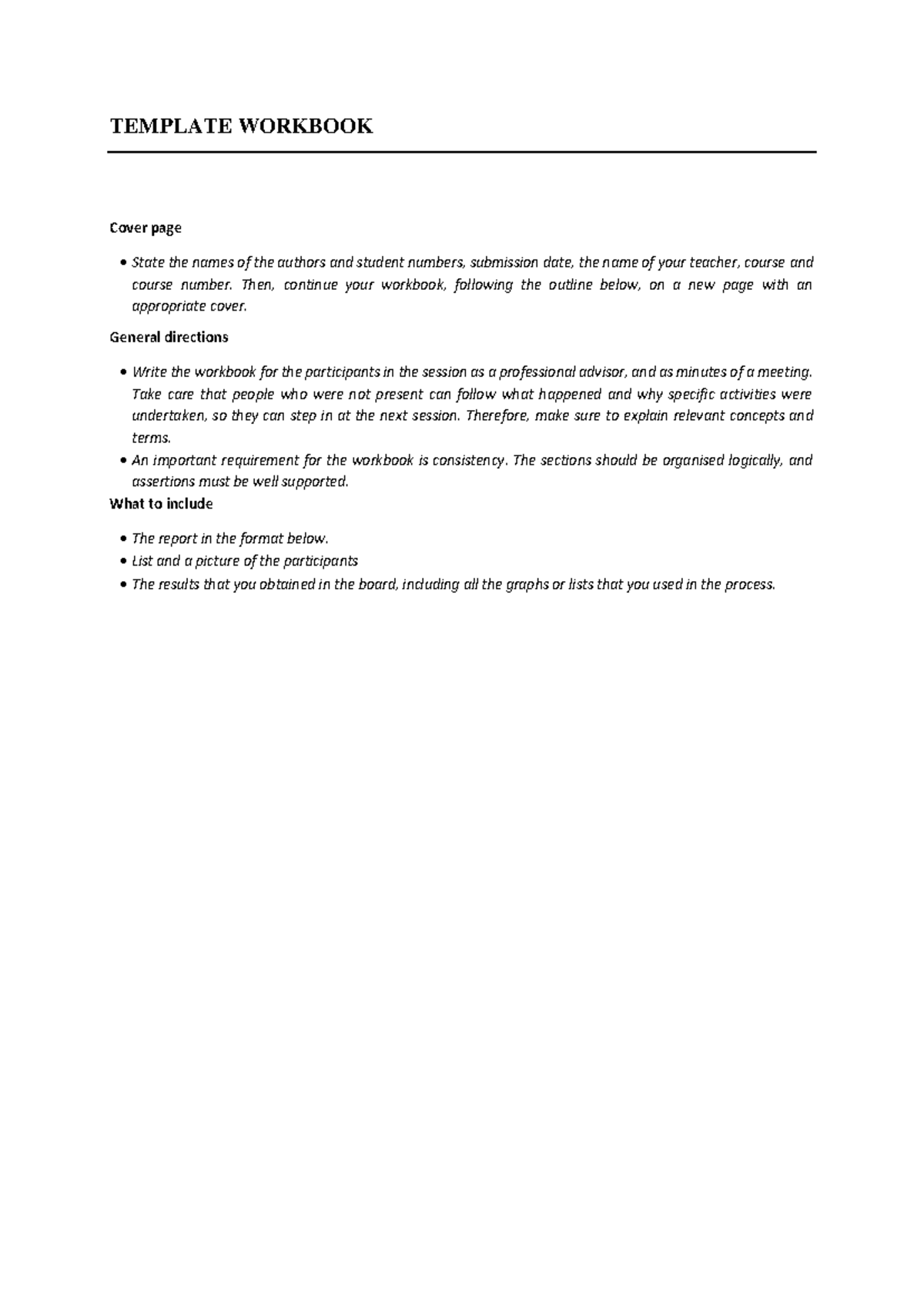 Template Workbook Guidelines for Professional Advisors - Studeersnel