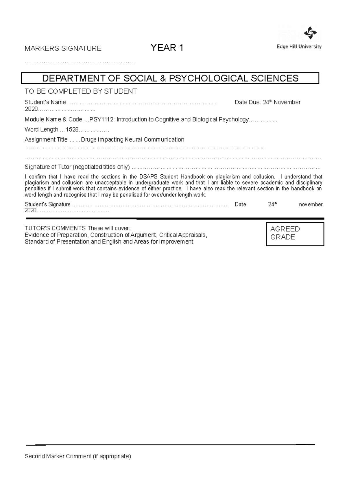 Drugs impacting neural communication - MARKERS SIGNATURE YEAR 1 - Studocu
