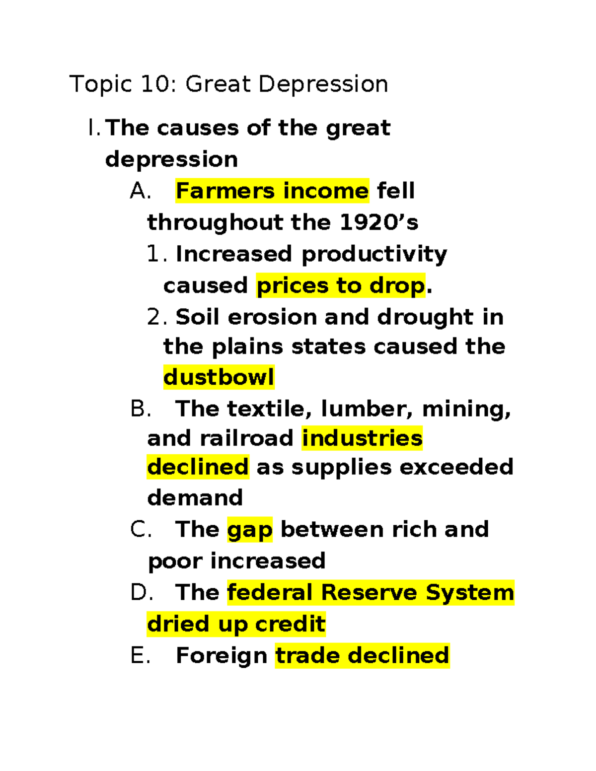 Topic 10: Great Depression - Causes, Effects, and New Deal Insights ...