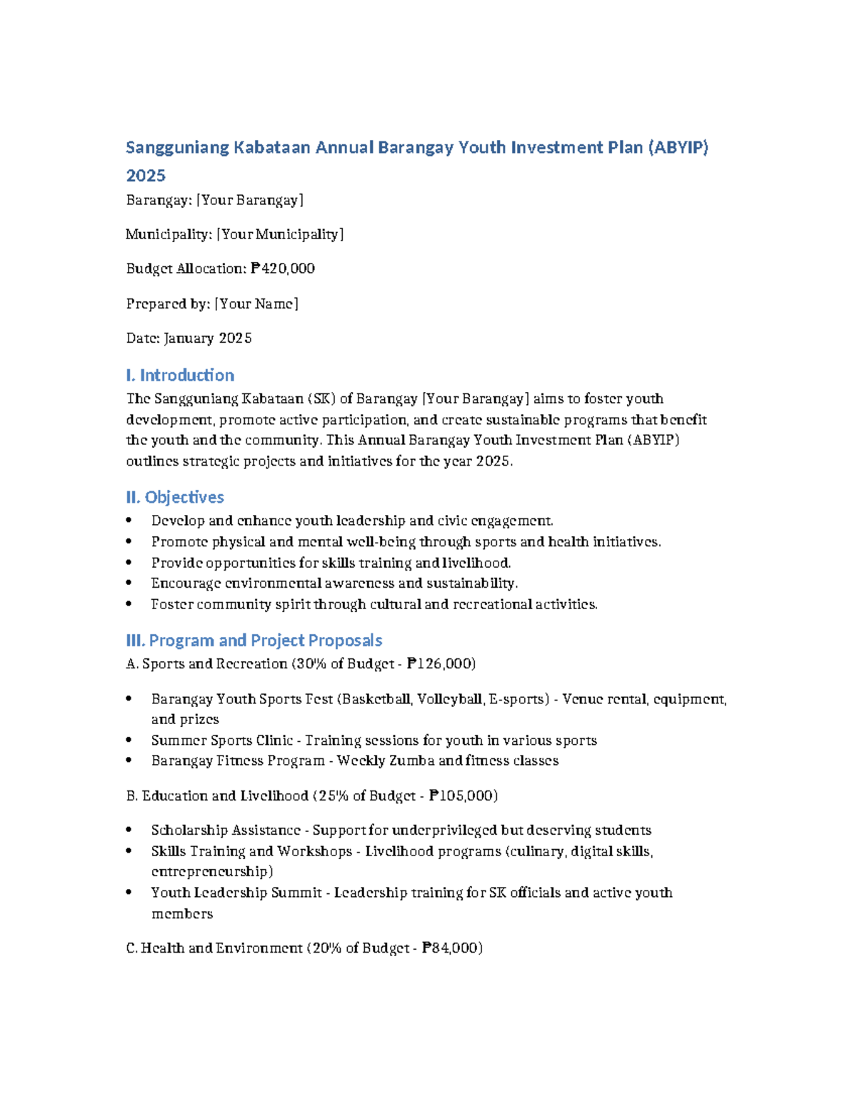 SK ABYIP 2025: Annual Youth Investment Plan for Barangay Development ...