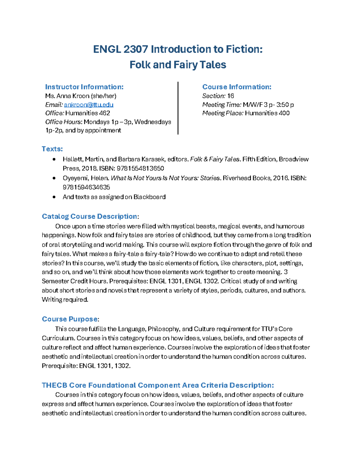 ENGL2307 016 S24 Lecture Notes on Folk and Fairy Tales Analysis - Studocu