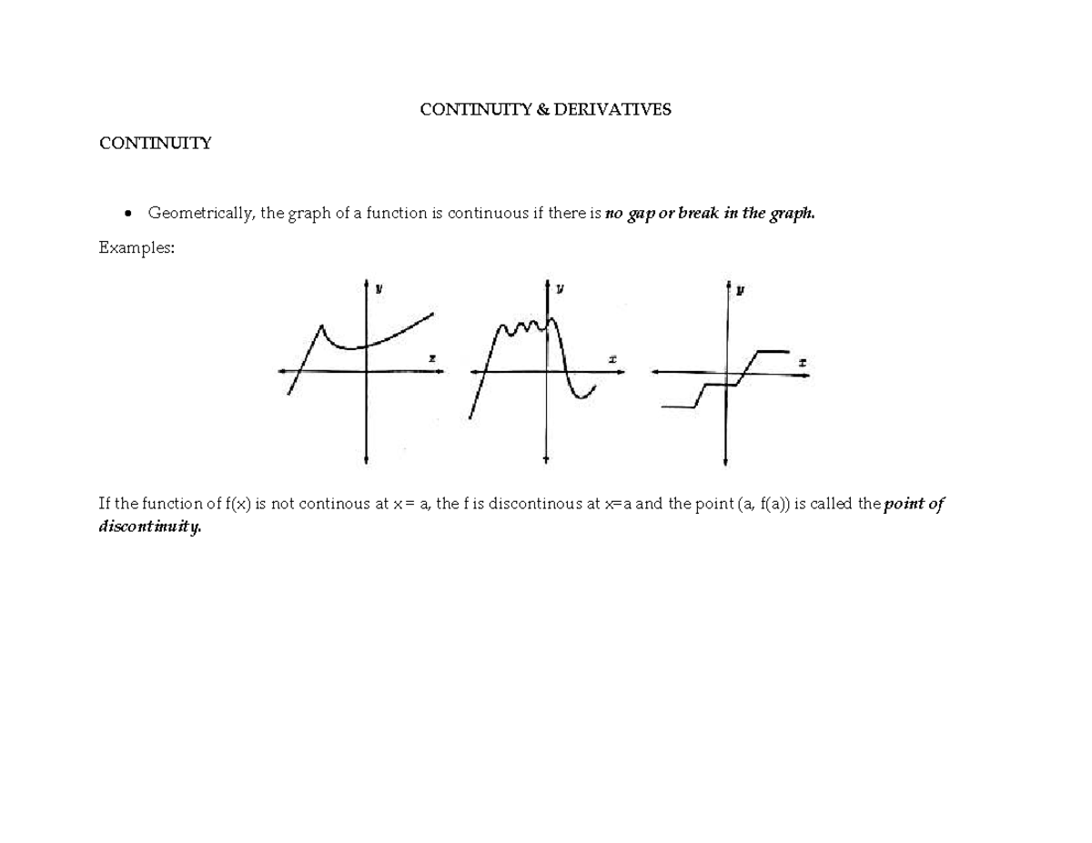 Lesson 3: Understanding Continuity and Derivatives - DIFCAL - Studocu