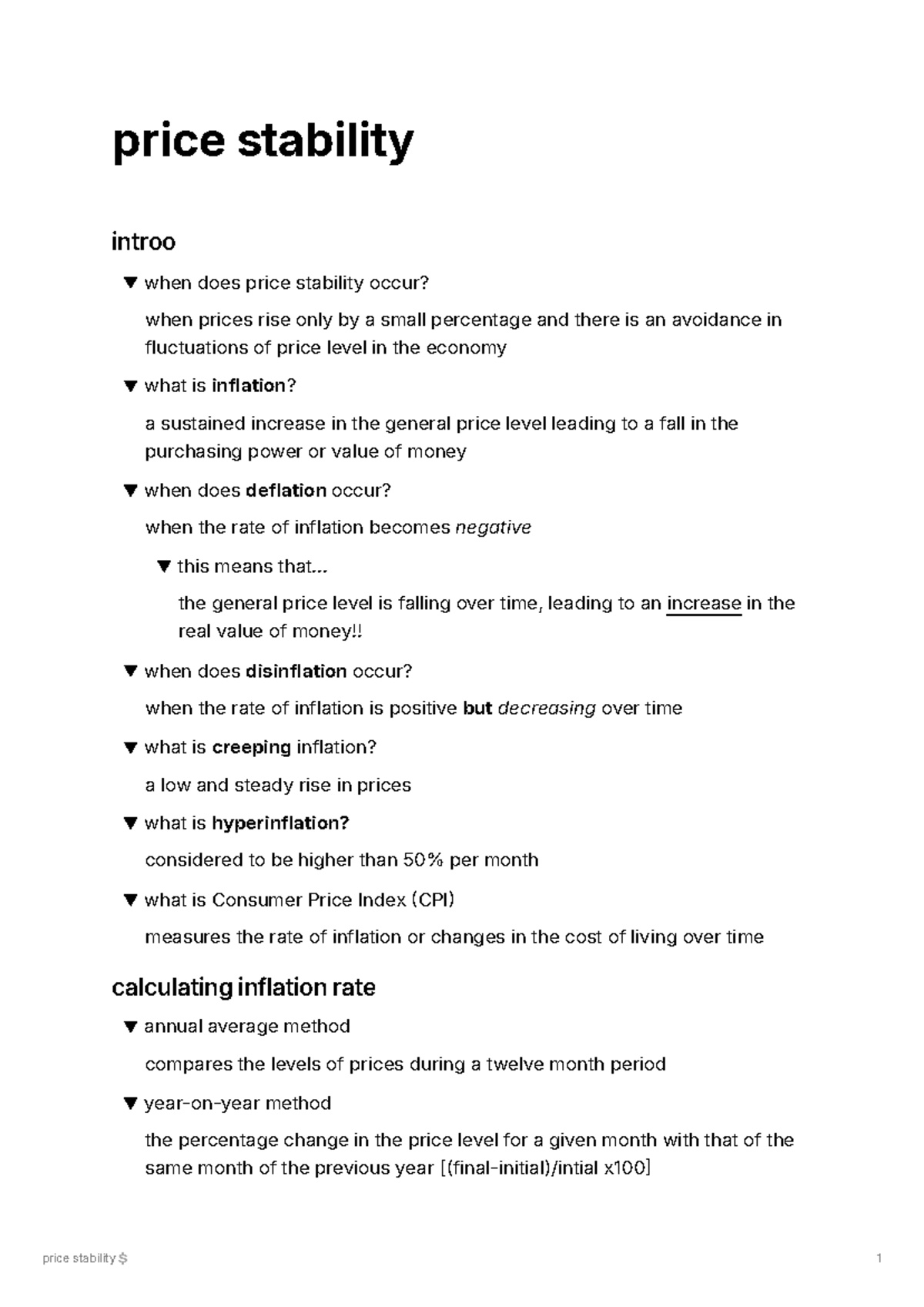 AS Economics Unit 4 Price Stability and Inflation Summary - Studocu