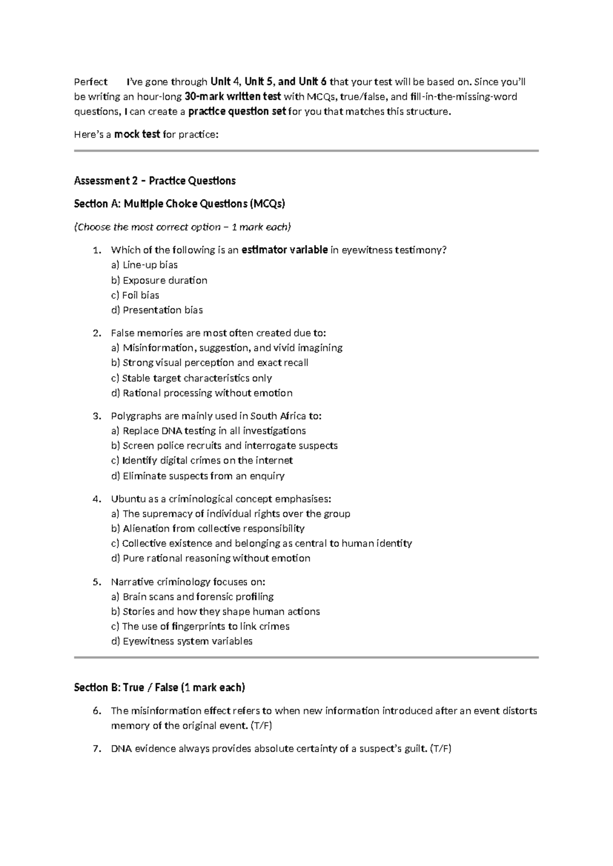 Assessment 2 Mock Exam Practice Questions: Units 4, 5 & 6 - Studocu