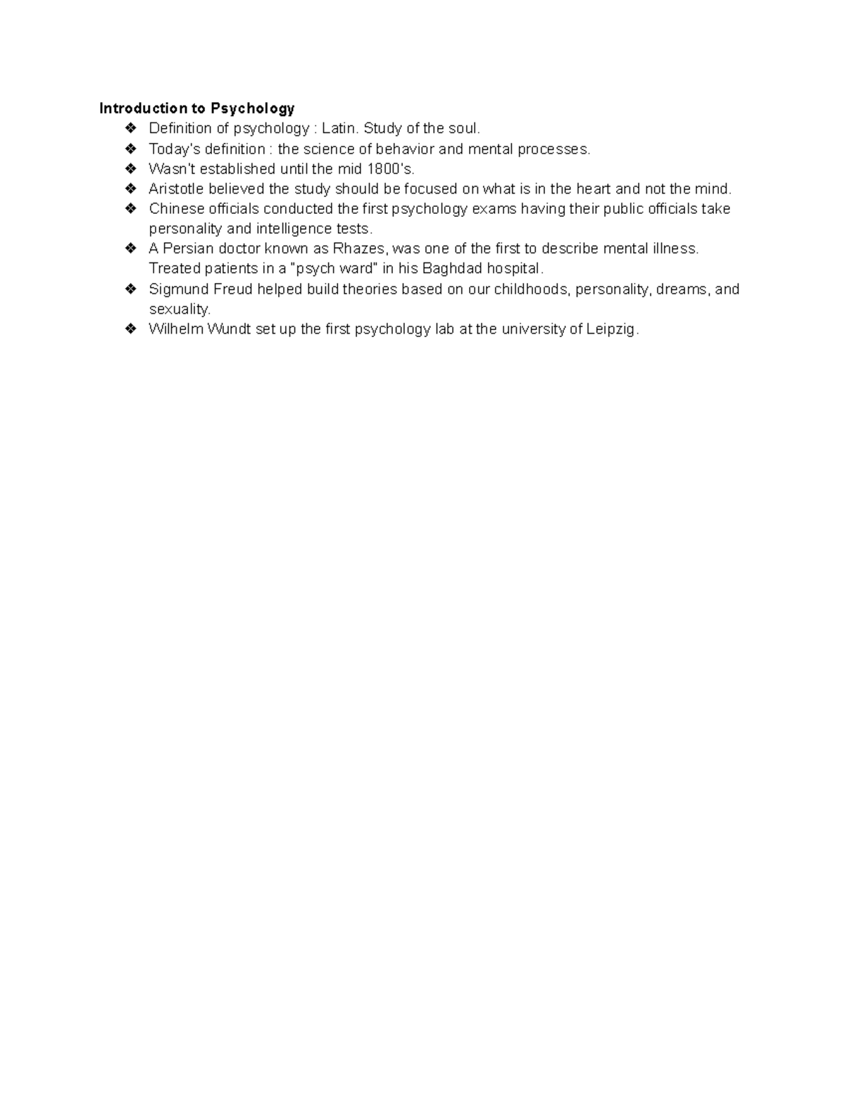 Intro. to Psychology Lecture Notes (PSY 101) - Studocu