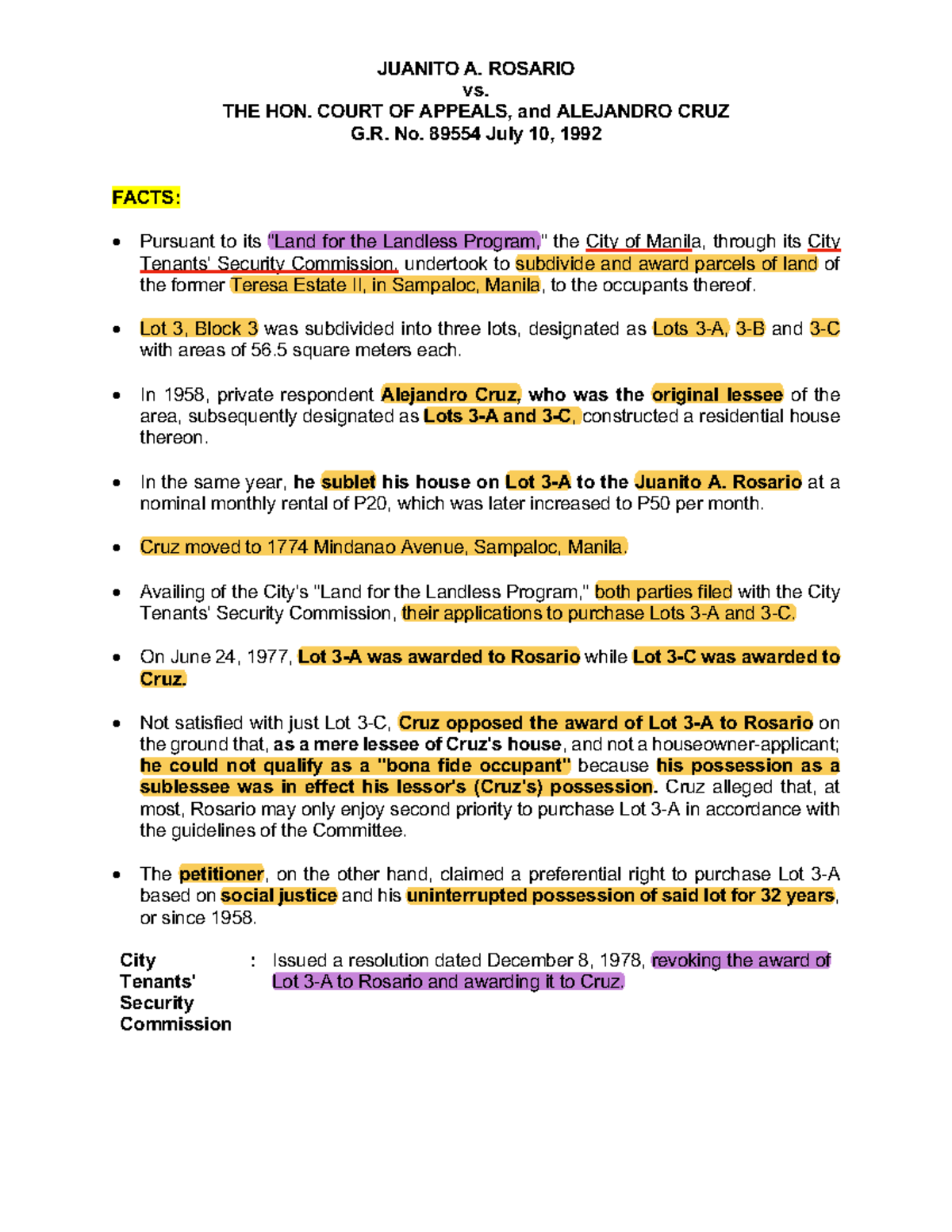 Rosario v. CA: G.R. No. 89554 - Land Dispute Resolution Analysis - Studocu