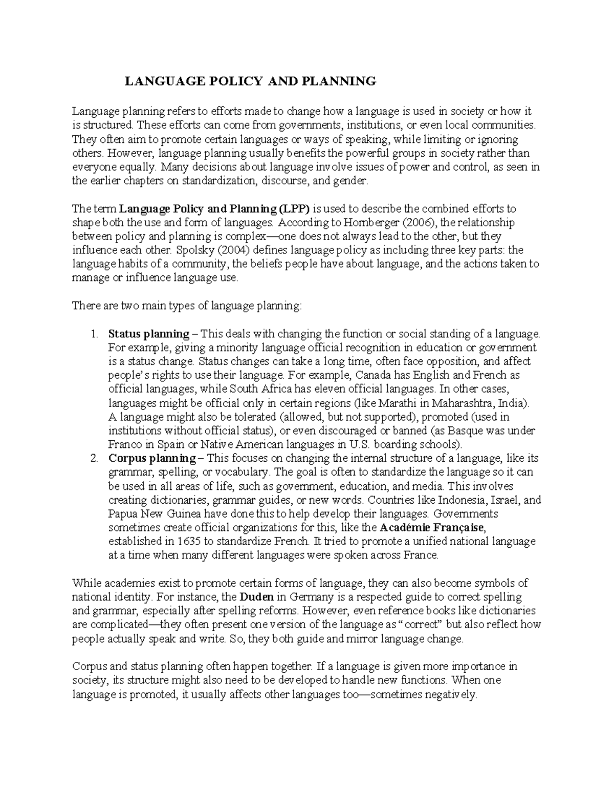 Language Policy and Planning: Understanding LPP Dynamics and Impacts ...