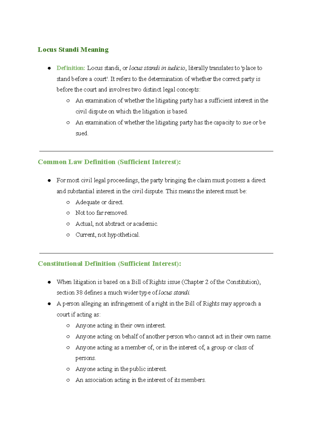 Locus Standi: Legal Capacity and Class Actions Overview (LAW 101) - Studocu