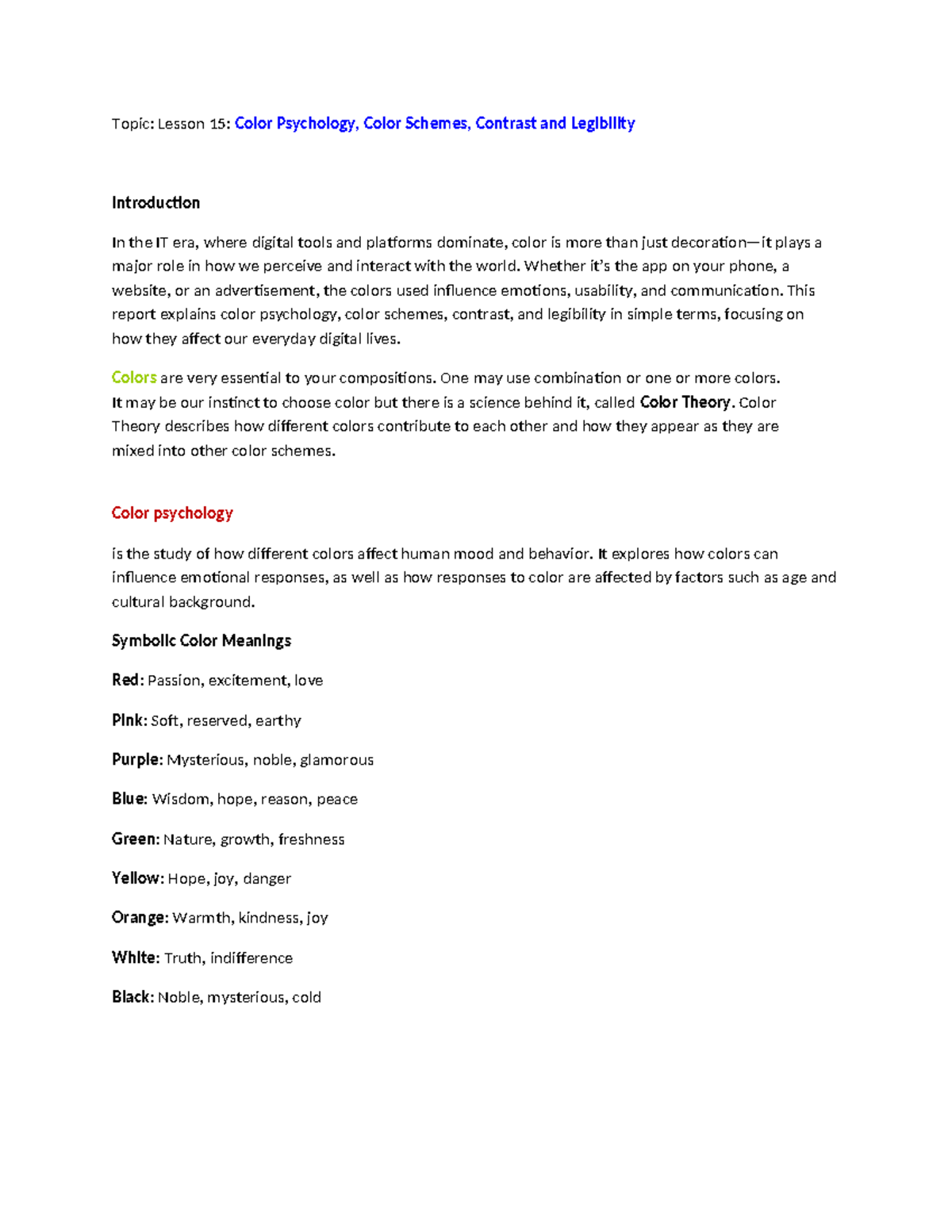 Laira-Mae-Colors - Definitions of colors and use of colors - Topic ...