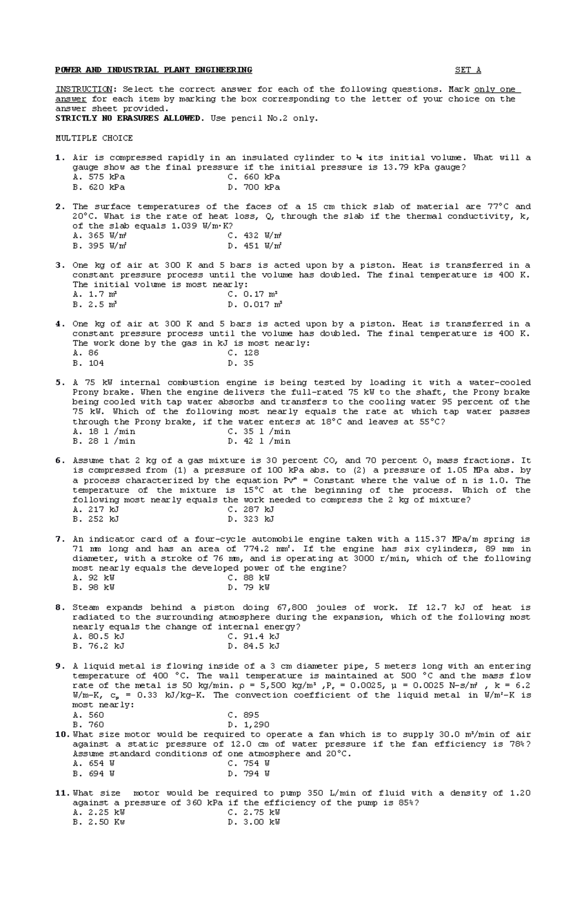 Engineering Exam Questions Set A for Course Code 1530612875778 - Studocu