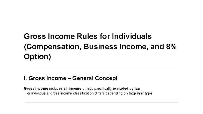 Gross Income (rules) - Educational Purpose only. Information came from ...