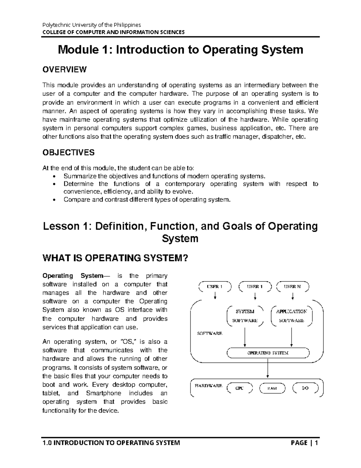 Module 1: Intro to Operating Systems (CS101) - Overview and Functions - Studocu