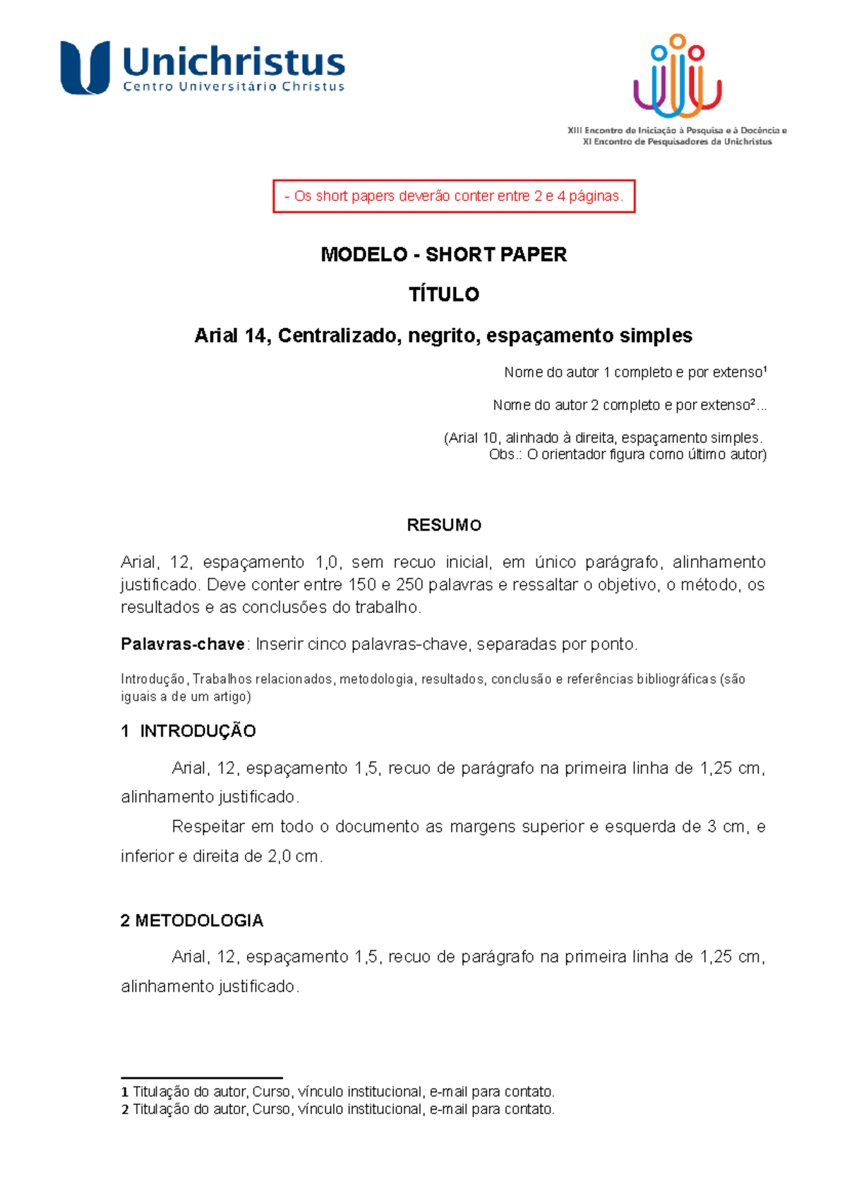 Modelo de Short Paper para Encontro Acadêmico 2016 - Studocu