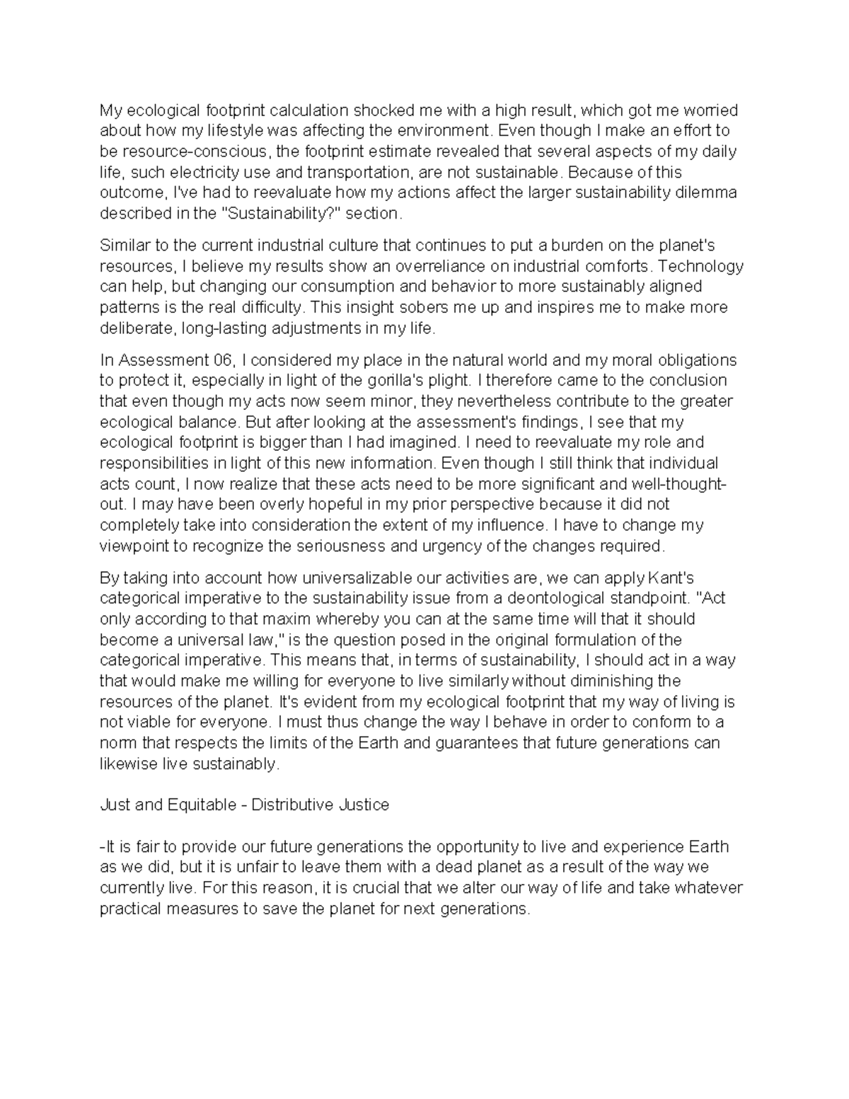 Ecological Footprint Reflection: Personal Insights and Action Plan ...