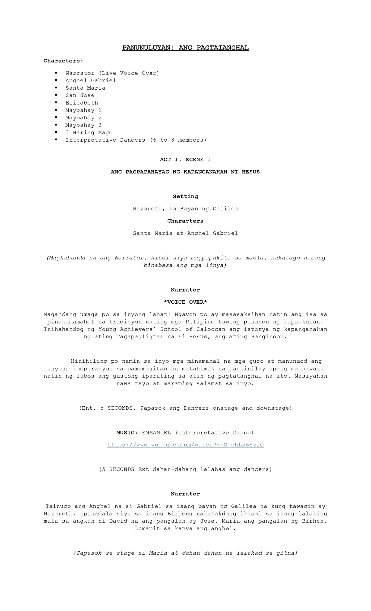 Official Script for Panuluyan 2024: Presentation Overview - Studocu