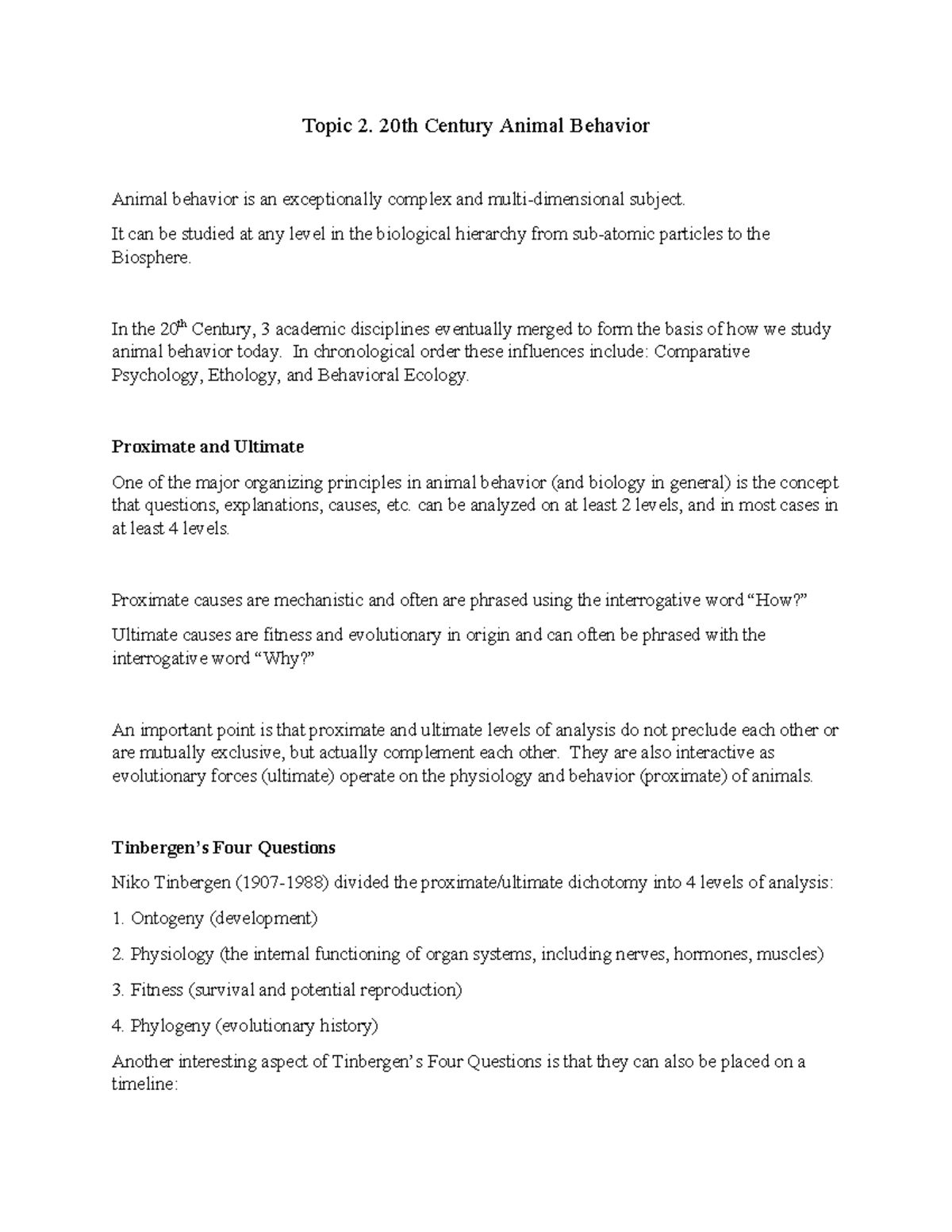 20th Century Animal Behavior: Key Concepts and Influences - Studocu