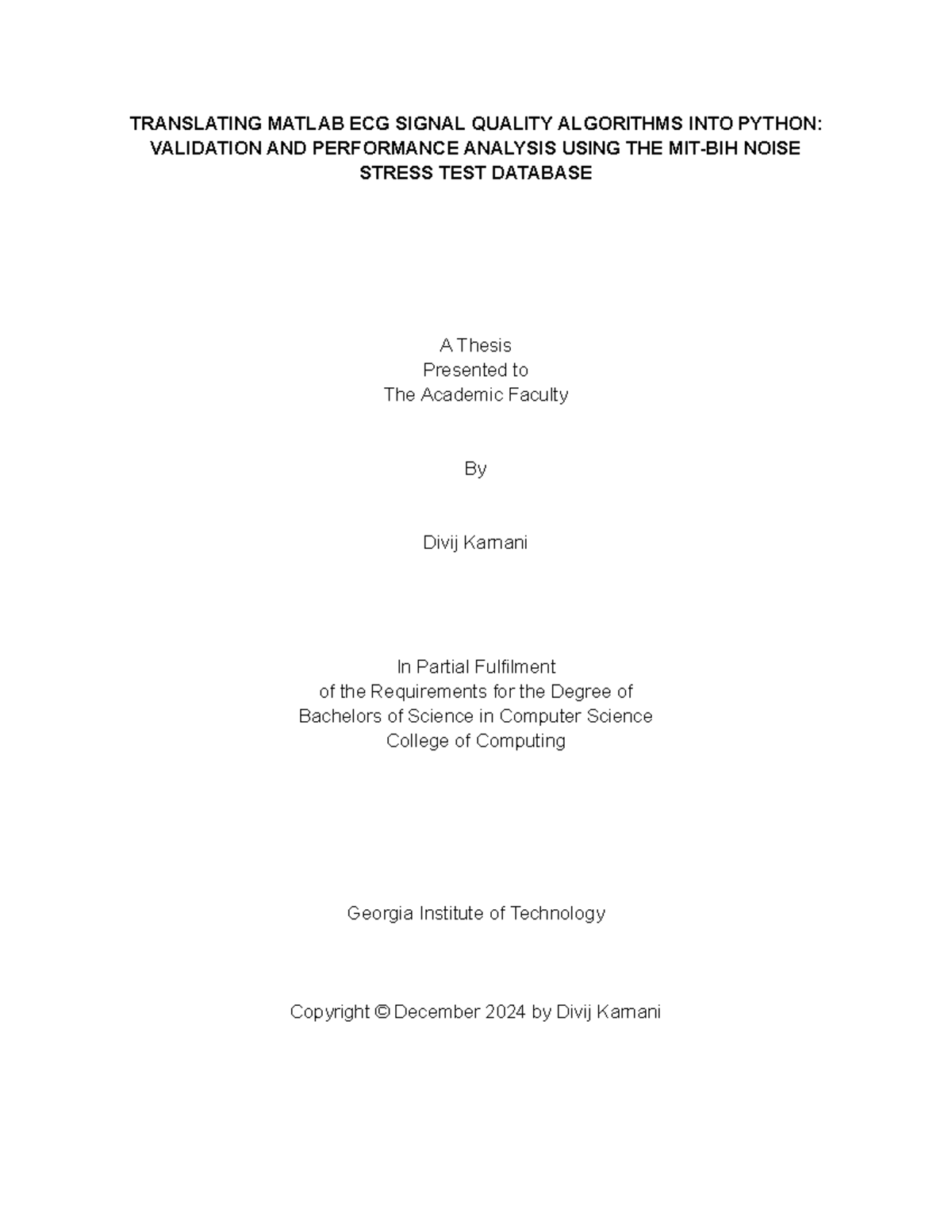 Translating MATLAB ECG SQI Algorithms to Python: Performance Analysis - Studocu
