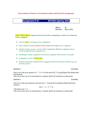 Mth603 Midterm Solved Mcqs and Quizes by moaaz - Mth603 – Numerical Analysis Midterm Solved Mcqs ...
