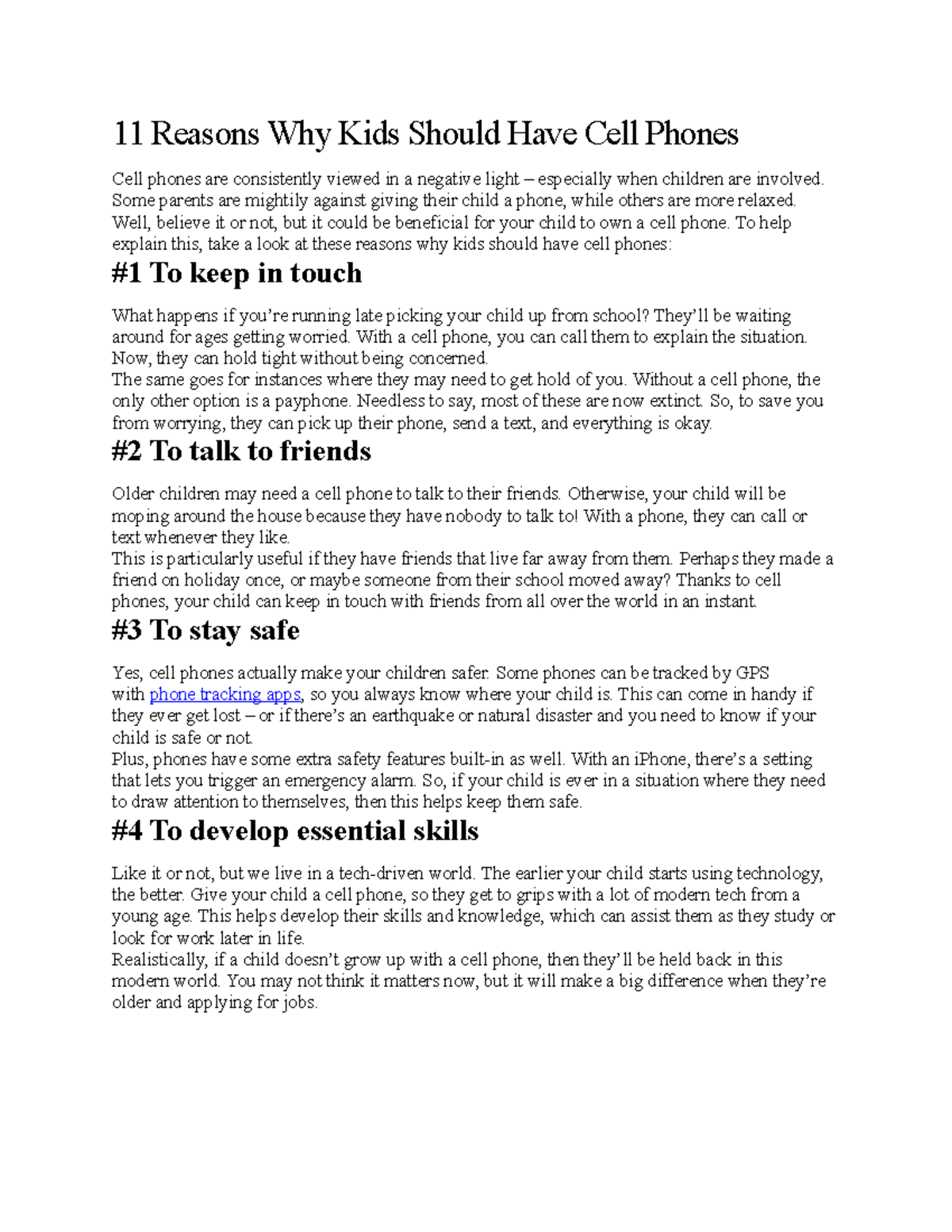 11 Benefits of Kids Having Cell Phones: Enhancing Safety & Skills - Studocu