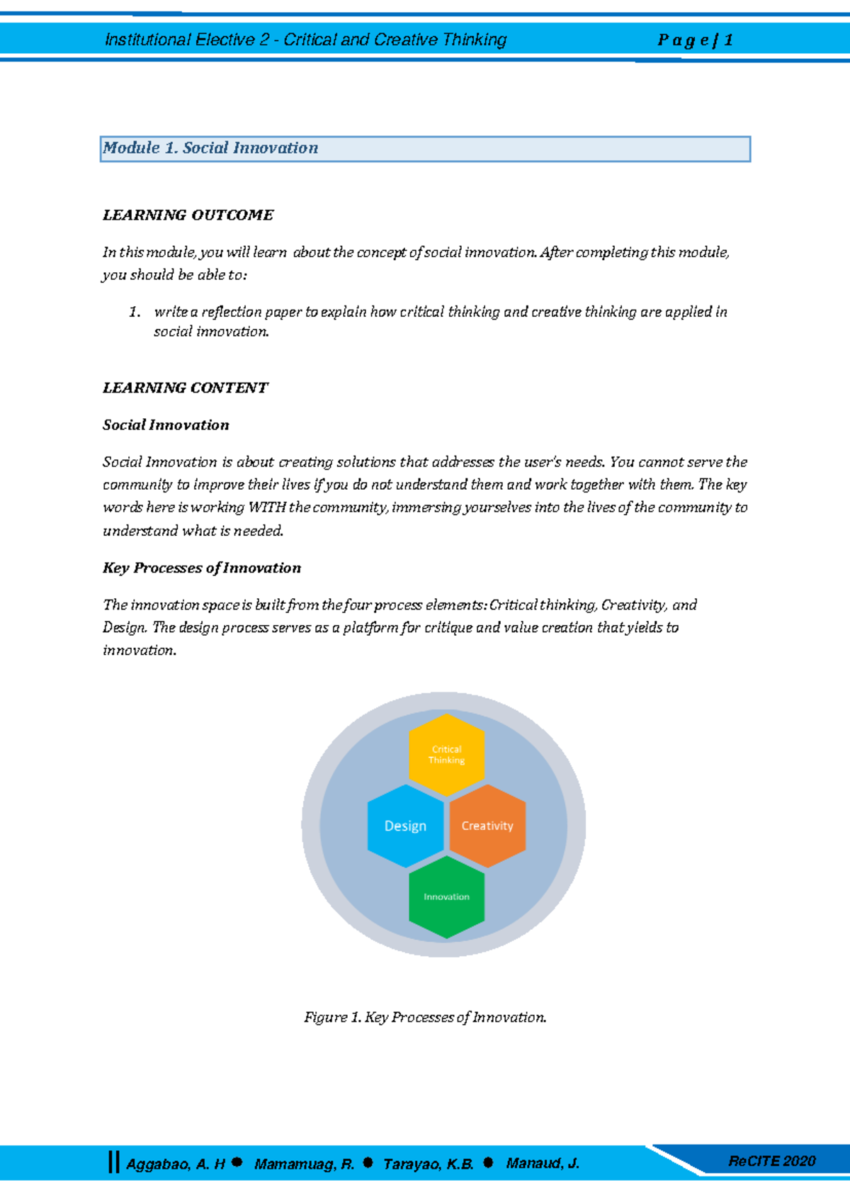 Module 1: Understanding Social Innovation in Critical Thinking - Studocu