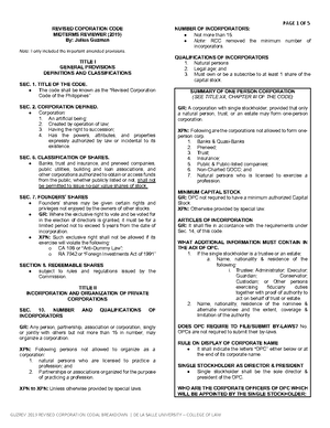 RCC-LAW - RCC LAW reviewer - REVISED CORPORATION CODE OF THE ...