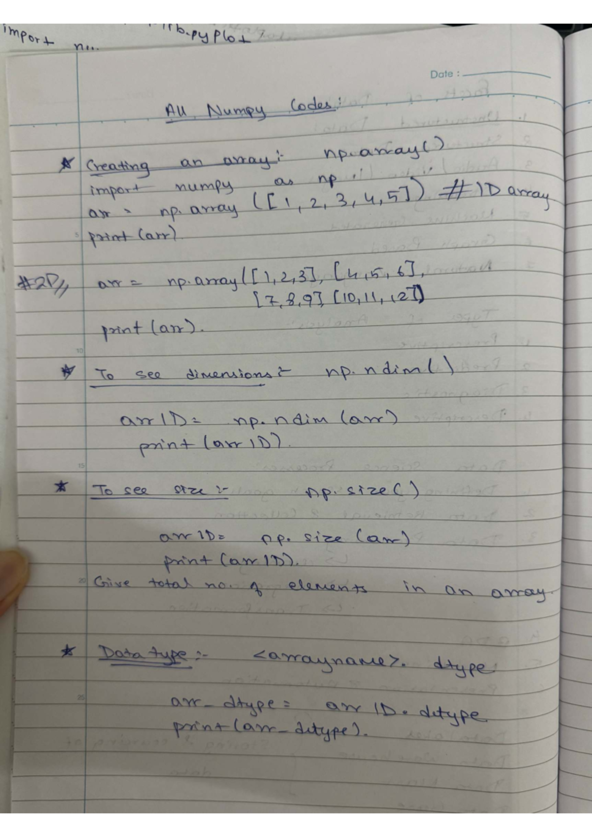Unit 2 Data Science - Handwritten Notes on Numpy Basics and Operations ...